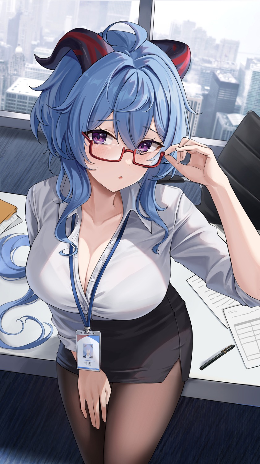 pora 0918 genshin impact ganyu bra business suit cleavage horns megane open shirt pantyhose see ...